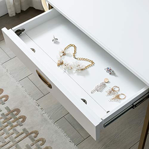 Leick Home 85405 Oval Metal Leg Desk with Drop Front Keyboard Drawer, Cottage White/Gold