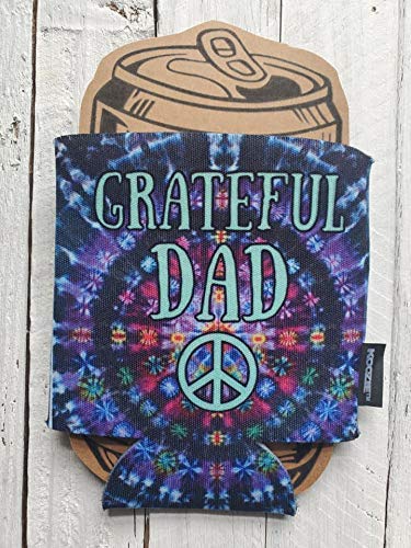 Grateful Dad Tie Dye Can Cooler Coozie with Peace sign Dead Head Fathers Day Gift Hippie Hippy Beverage Insulator Cozy GDTDKOOZ