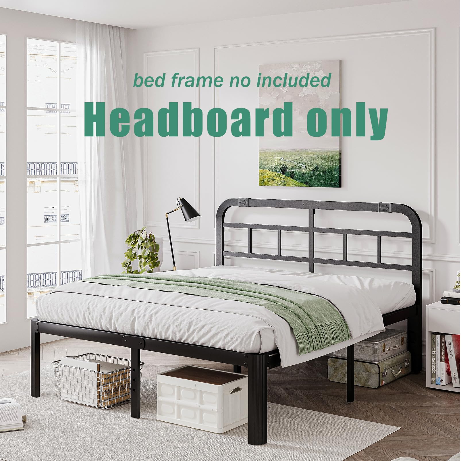 LAKKURI 40 Inch High Queen Headboard Only, Metal Headboard Queen Size, Easy Assembly, Metal Slats, Farmhouse Headboard, Black