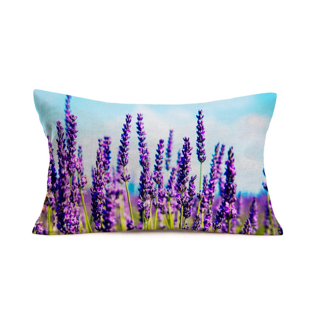 Smilyard Outdoor Lumbar Throw Pillow Cover Lavender Garden Patio Cases Purple Flowers Floral Pillows Cushion Lavender Cotton Linen Decor Home Sofa Couch Bed Office(Lavender), 12 inch X 20 inch