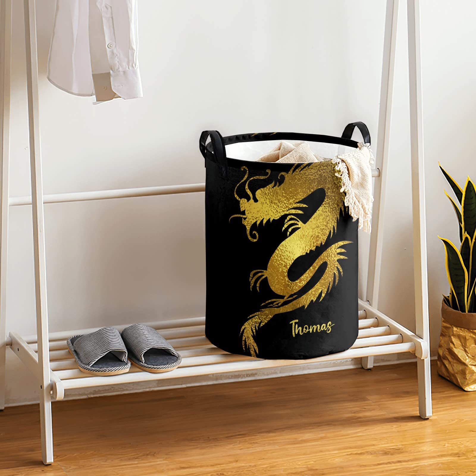 Golden Dragon Personalized Laundry Hamper,Custom Name Collapsible Waterproof Laundry Basket Storage Bins with Handle for Clothes,Toy,Nursery