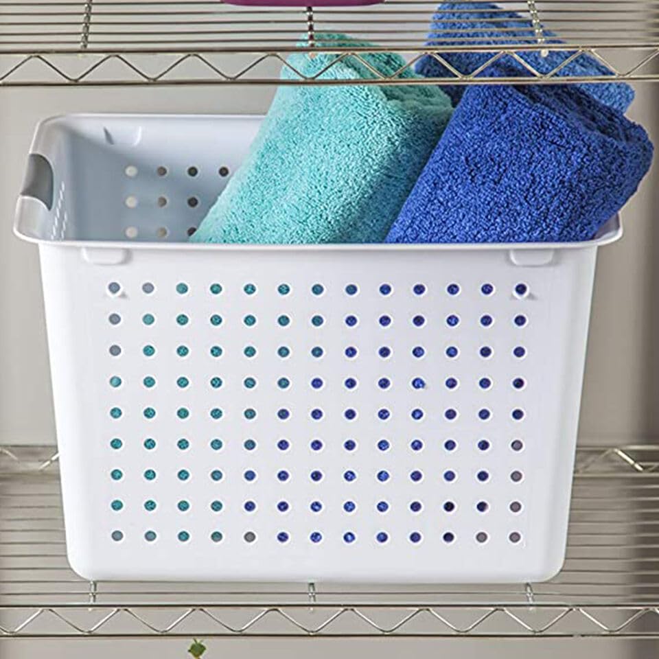 IFFANY Large Deep Durable Ultra Plastic Storage Basket Tote, White (6 Pack), IFFANY+97