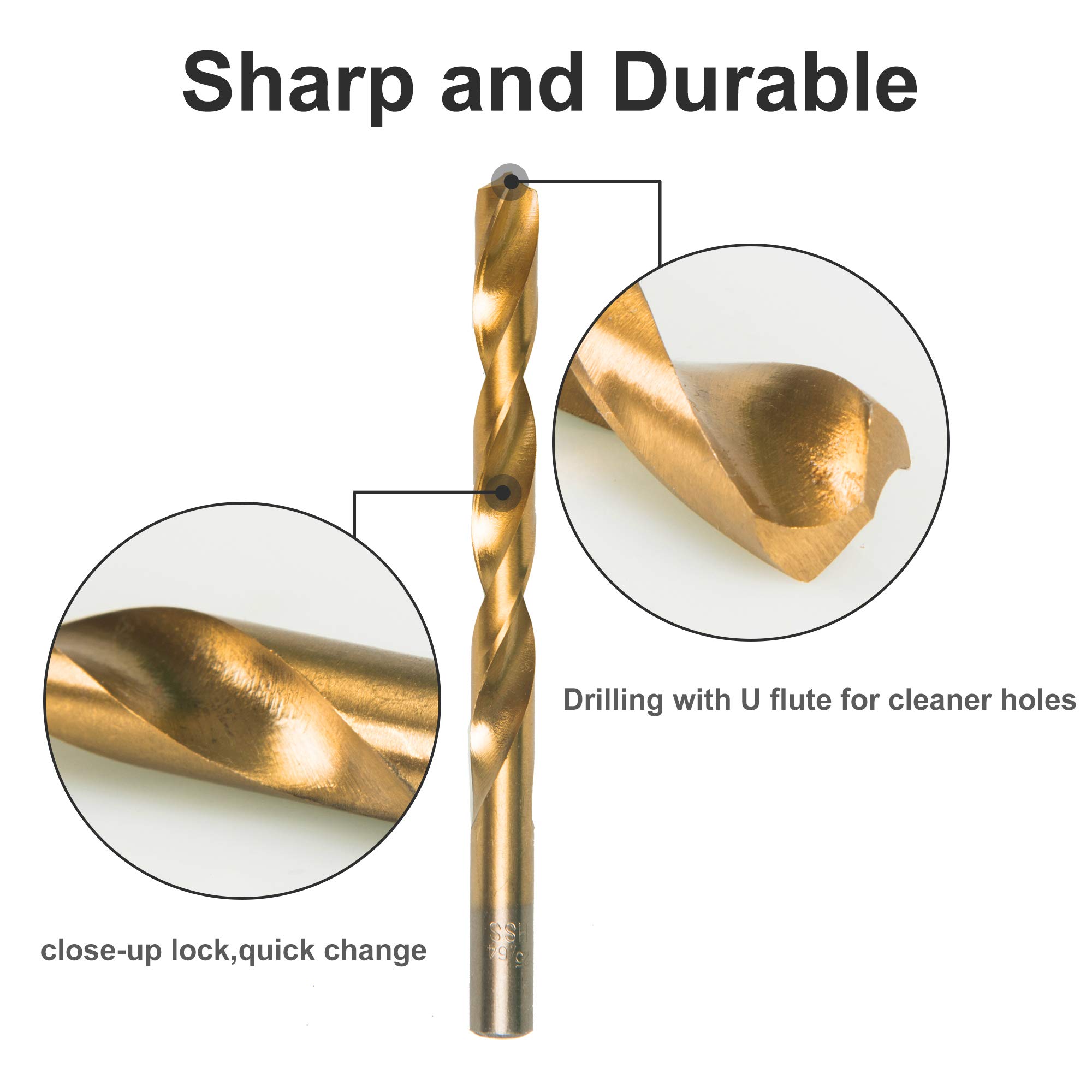 Drill Bit Set - Titanium Metal Drill Bits for Steel, Wood, Plastic, Copper, Aluminum Alloy with Storage Case, 1/16"-3/8" (100 Pieces)