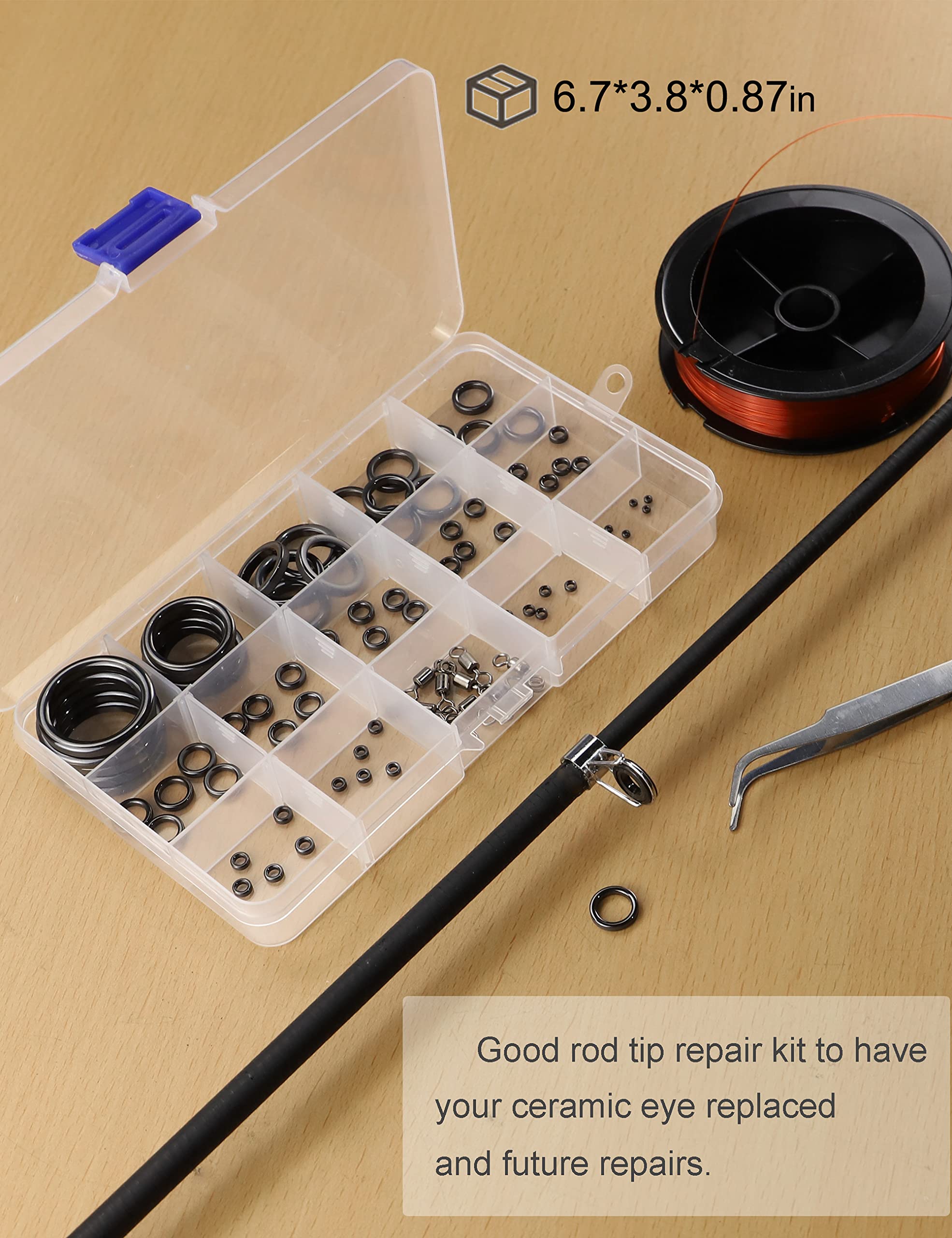 Facikono Rod Tip Repair Kit Fishing Pole Eyelet Repair 14 Sizes Ceramic Guides Rings Fishing Rod Tips Replacement Kit - 80 Pack