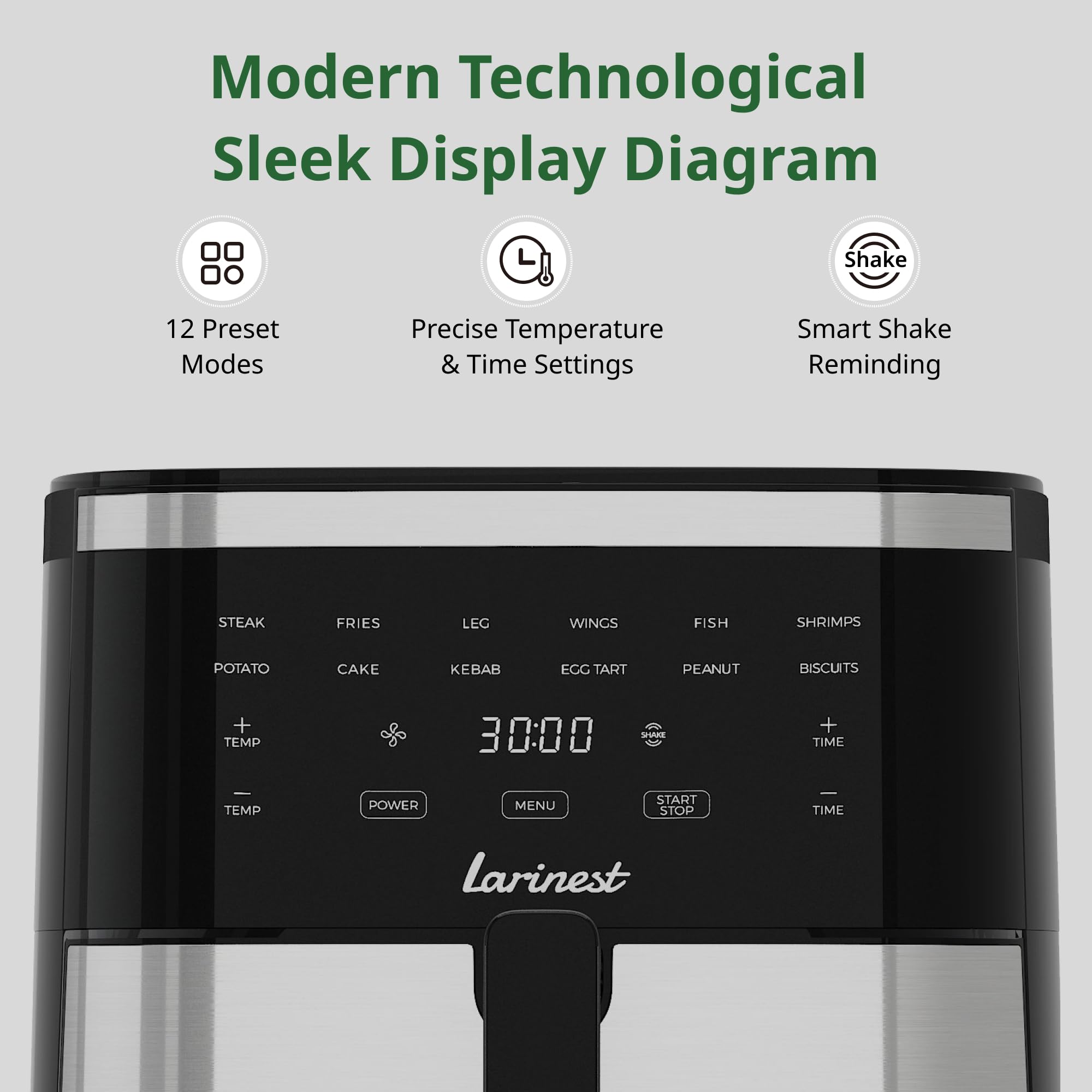 Larinest 5.3Qt Air Fryer, Compact Airfryer with Large Capacity for Quick and Easy Meals, 8 Cooking Functions on Digital Touch Screen, Air Circulation Tech, Dishwasher-Safe & Nonstick, AF501, Black