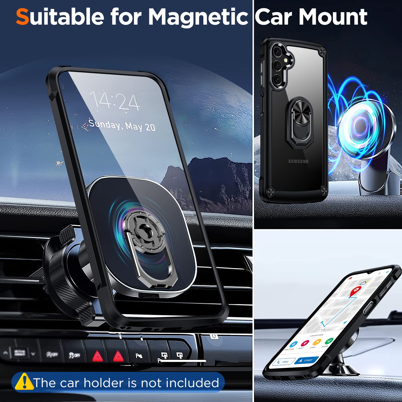 GOLDJU for Samsung Galaxy A14 5G Case, Galaxy A14 Case with [1P Screen Protector]& [1P Camera Lens Protector]& [Metal Kickstand]& [10FT Military Grade Drop Protection] Clear Back 2023(Black)