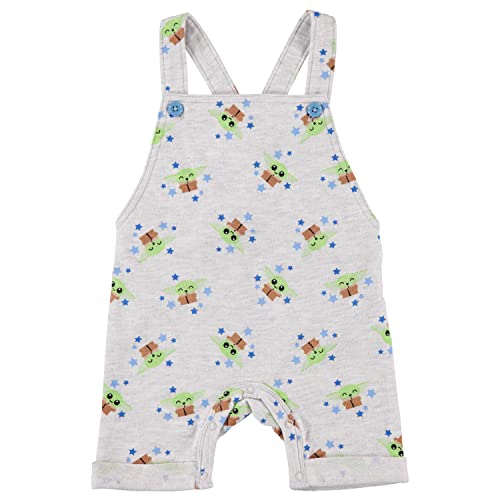 STAR WARS Happy Threads Newborn Infant Baby Yoda Boys Shortall Romper and Tshirt Set (Blue/Green/Grey, 6-9 Months) (ASTB269ST)