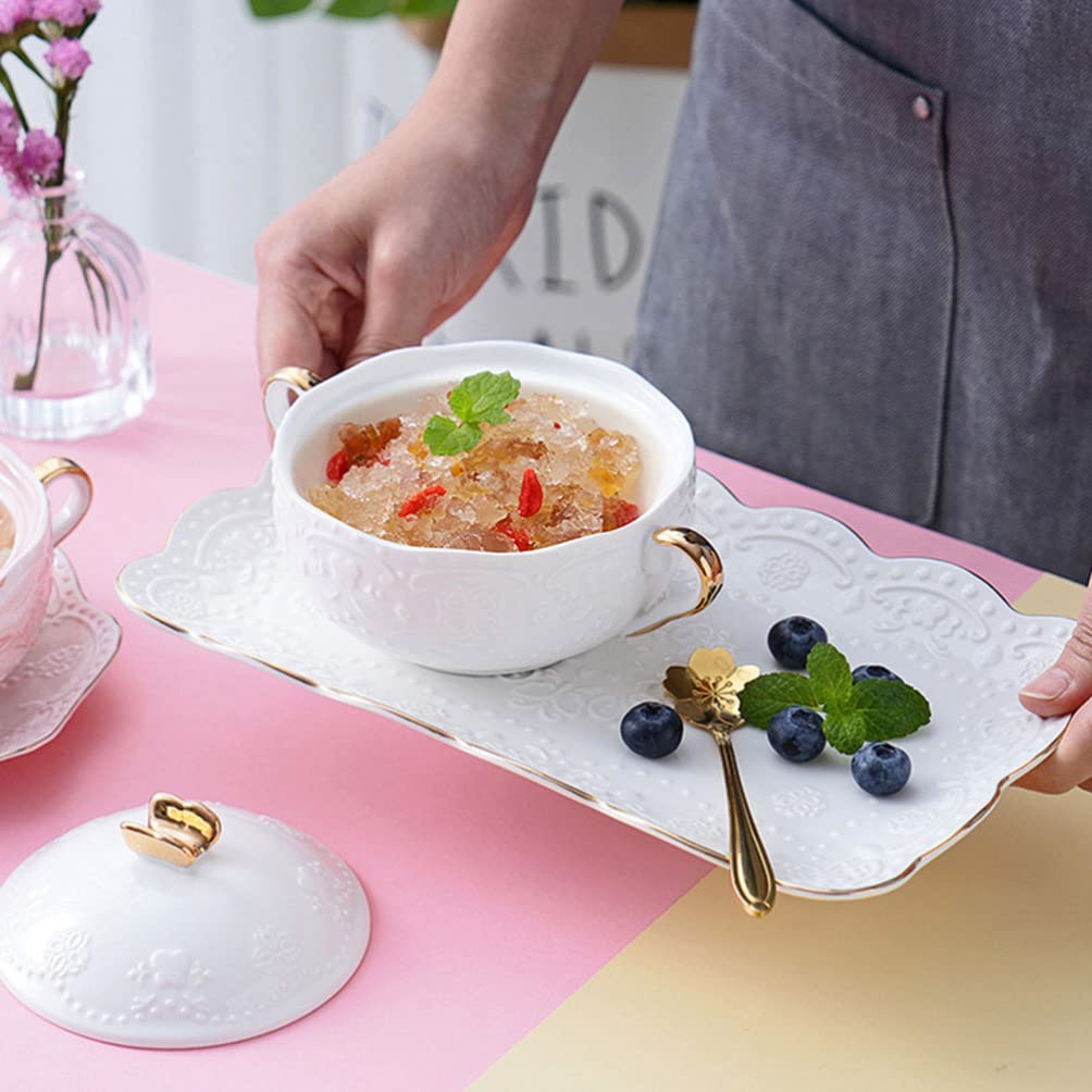 Hemoton Coffee Cups Ceramic ceramic stew pot with tray lid and porcelain soup bowl steam bowl soup bowl steaming cup food bowl for kitchen egg custard medicinal birds white Decaf Coffee