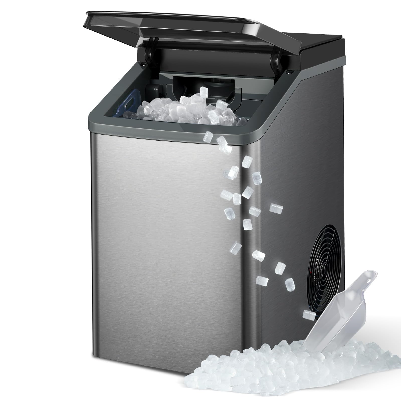 Gevi KNOVA Gemi Nugget Ice Maker, Crushed Ice Makers Countertop with Self-Cleaning, Pellet Ice Machine for Home Kitchen Party, Sleek Stainless Steel Housing (Gray)