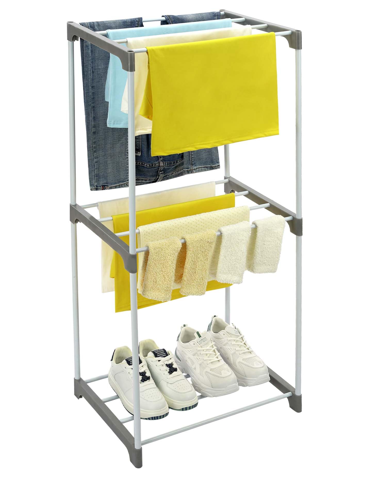 HOUSE AGAIN Clothes Drying Rack, Small Drying Rack Clothing, 3-Tier Laundry Cloth Dyer Racks Freestand Dryer Rack for Bathroom, Apartment and Laundry Room