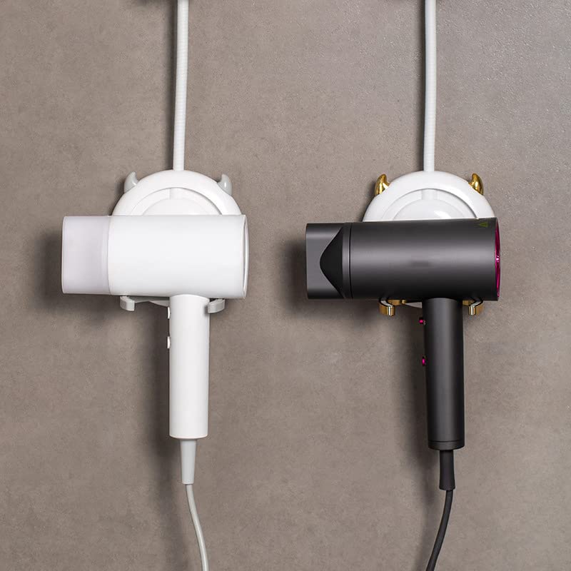 JARPSIRY 360° Adjustable Hands Free Hair Dryer Holder, Wall Mounted Blow Dryer Stand Rack with Cable Hanger, Flexible Lazy Hair Dryer Holder Bathroom Organizer