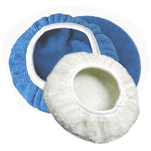 KingBra Car Polisher Pad Bonnet Wax Bonnet Set (7 to 8 Inches), 5Pcs Soft Microfiber + 3Pcs Wool Polishing Bonnet Orbital Buffing Pad Cover Waxing Bonnet for Car Polisher
