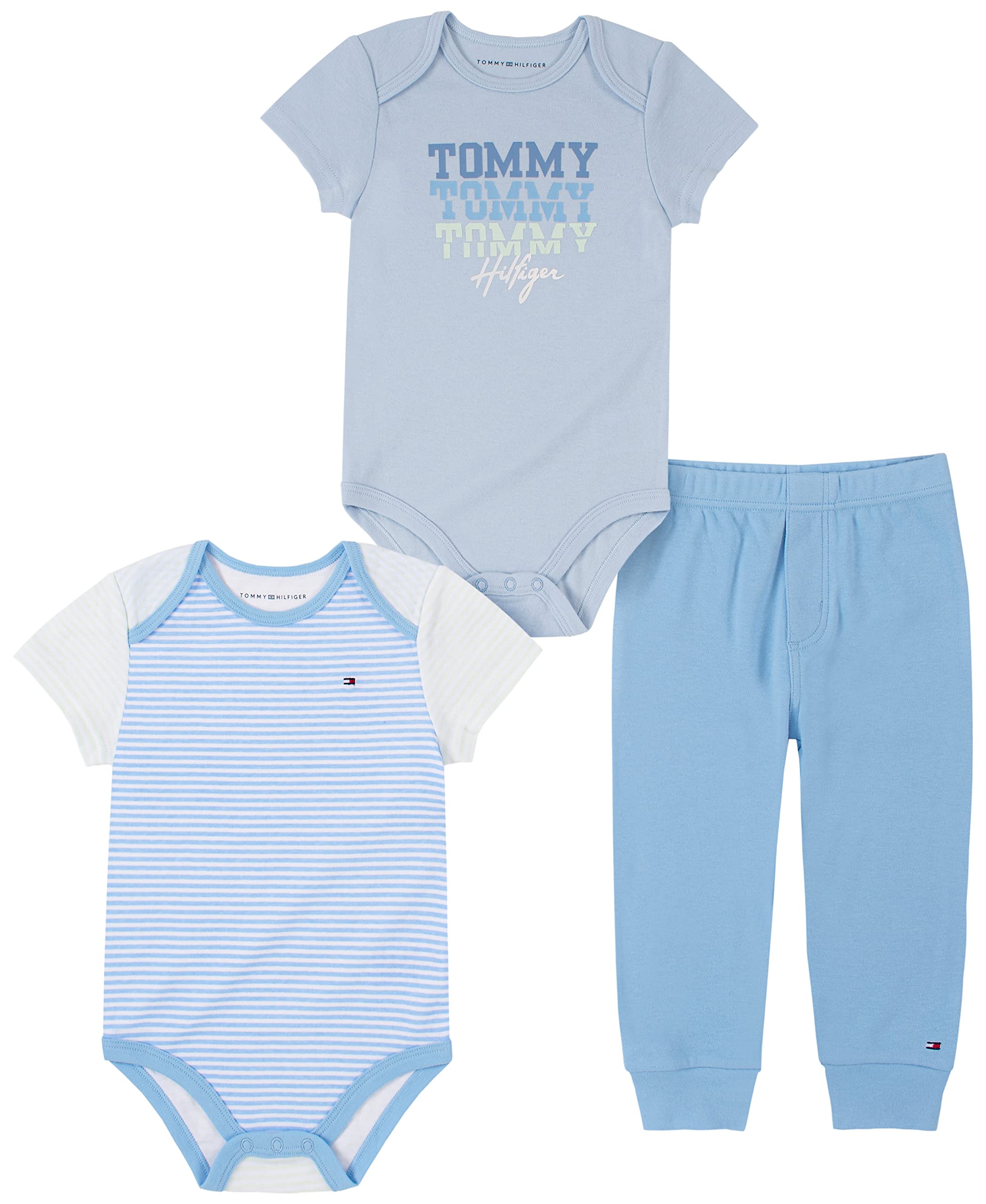 Tommy Hilfiger baby boys 3 Pieces Bodysuits Pant and Toddler Layette Set, Skyway, 6-9 Months US