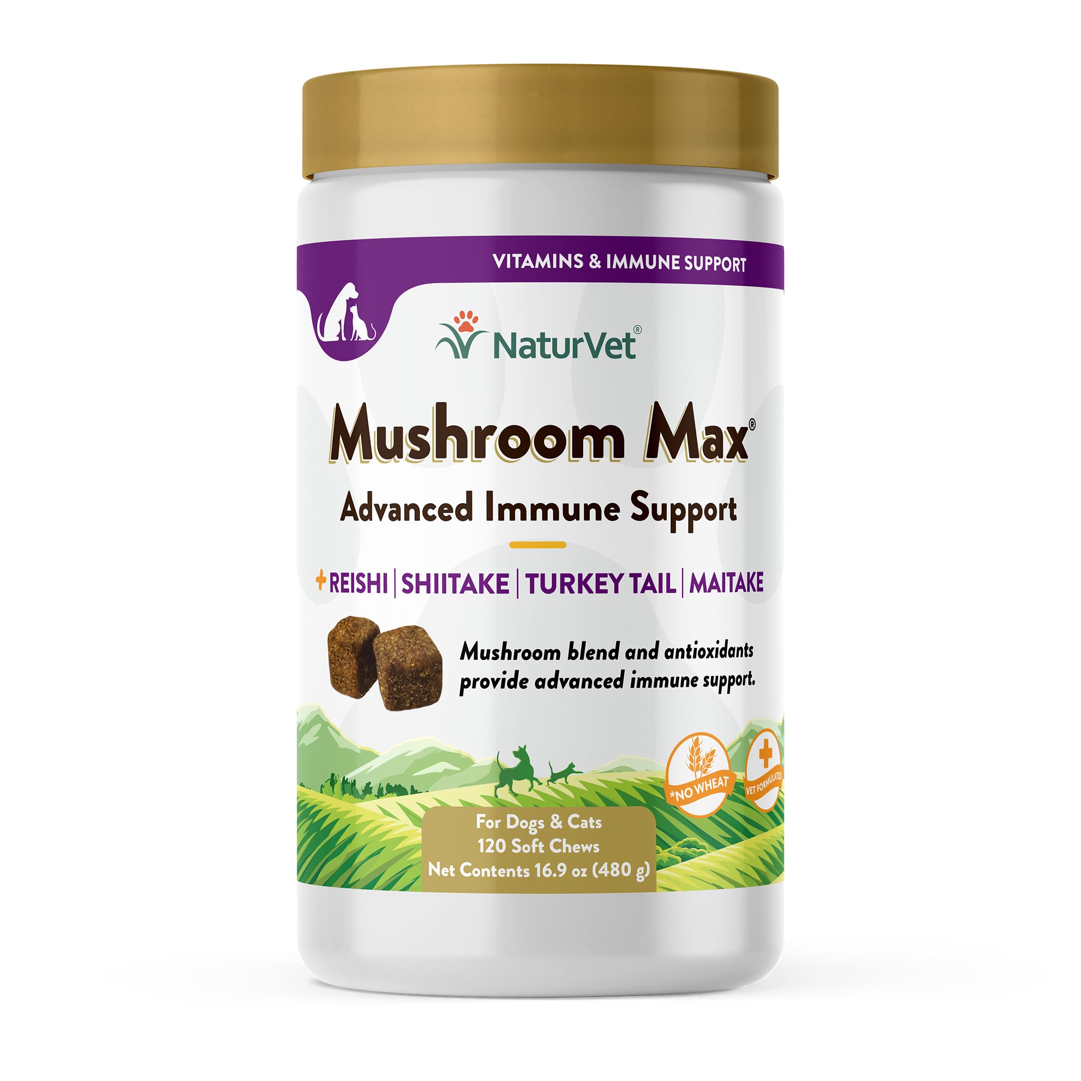 NaturVet Mushroom Max Advanced Immune Support Dog Supplement ā Helps Strengthen Immunity, Overall Health for Dogs ā Includes Shitake Mushrooms, Reishi, Turkey Tail ā 120 Ct.