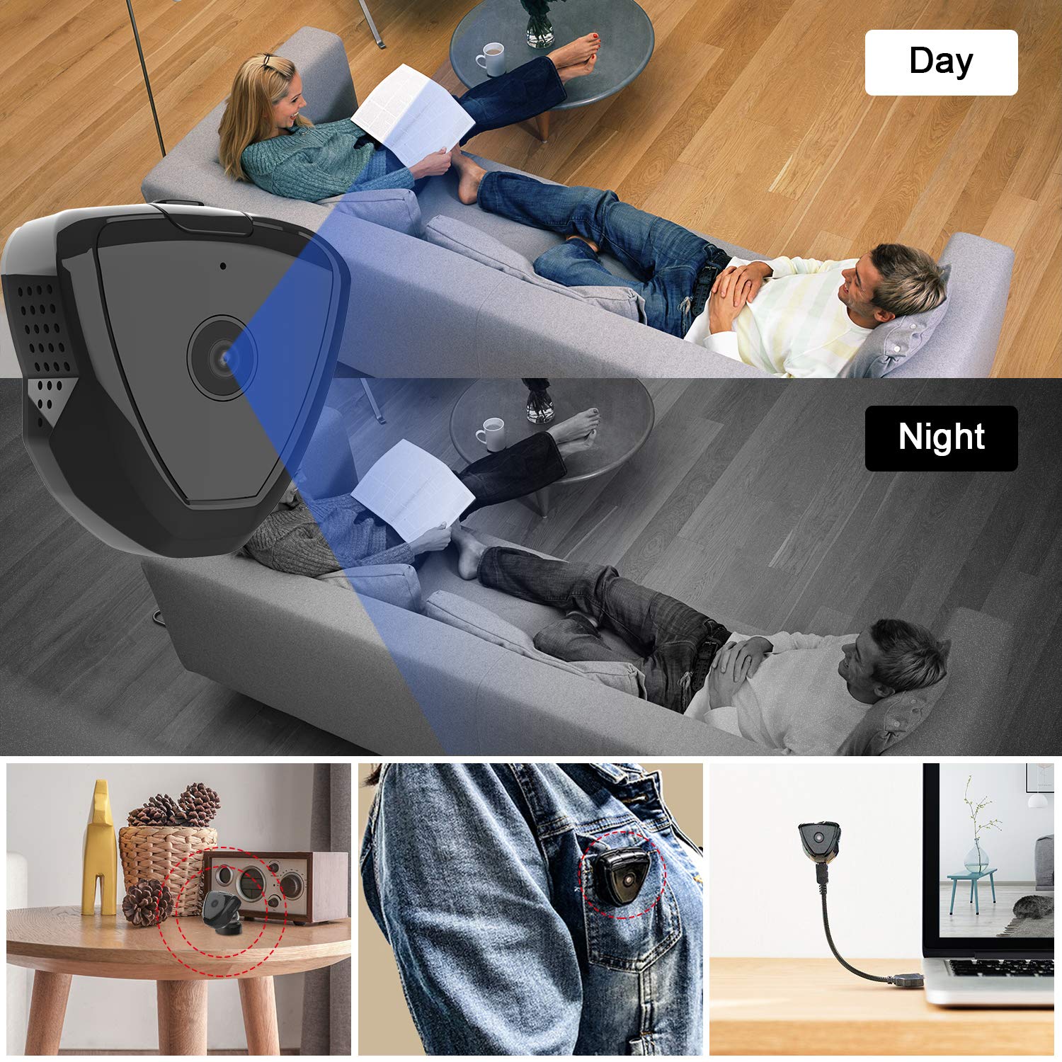 Hidden Camera Spy Camera WiFi Spy Camera Wireless Mini Spy Camera Nanny Cam Indoor Hidden Spy Camera with Motion Detection Night Vision Real Time Record (Black)