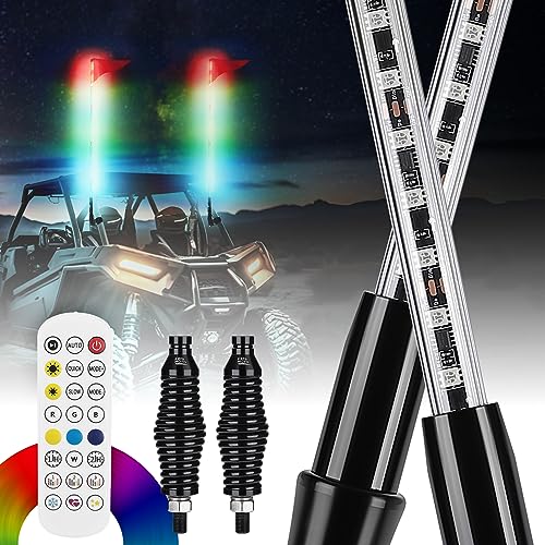 KEMIMOTO 5FT 2PCS LED Whip Lights with Spring Bases for UTV ATV, 22 Modes 21 Colors 5 Brightness 10 Speed IP67 Waterproof Wireless Control, compatible with Can Am Maverick X3 Polaris RZR Kawasaki SxS