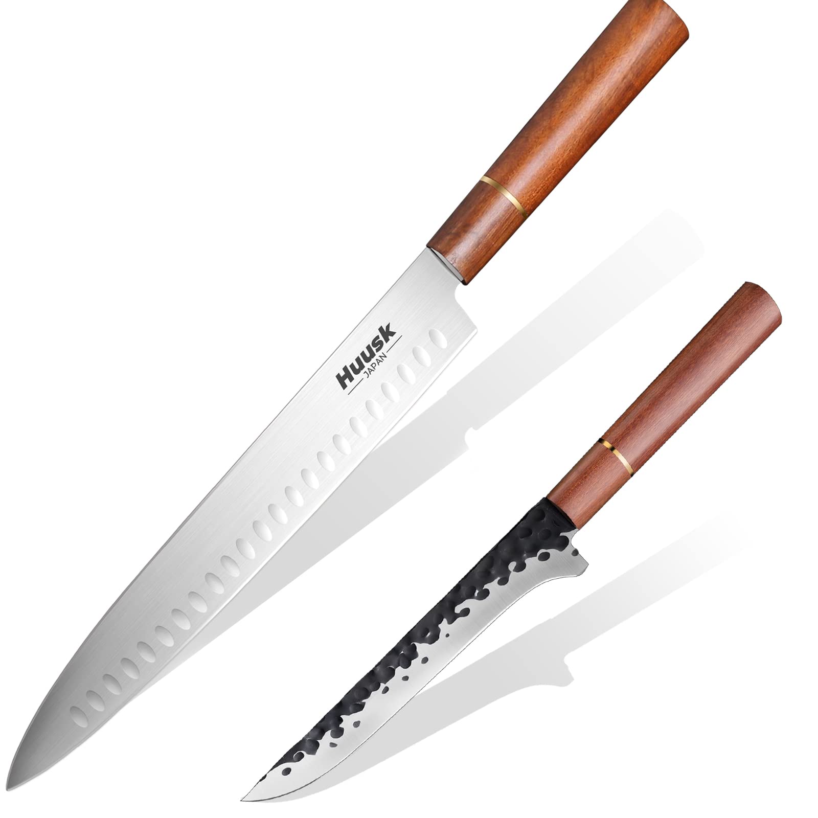 Huusk Janpan Knife 7 Inch Brisket Trimming Boning Knife and 11" Meat Slicing Knife Bundle for Smoked BBQ