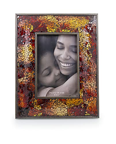 LushAccents Photo Picture Frame - 4" x 6", Mosaic Glass Premium Frame for Wall and TableTop Display
