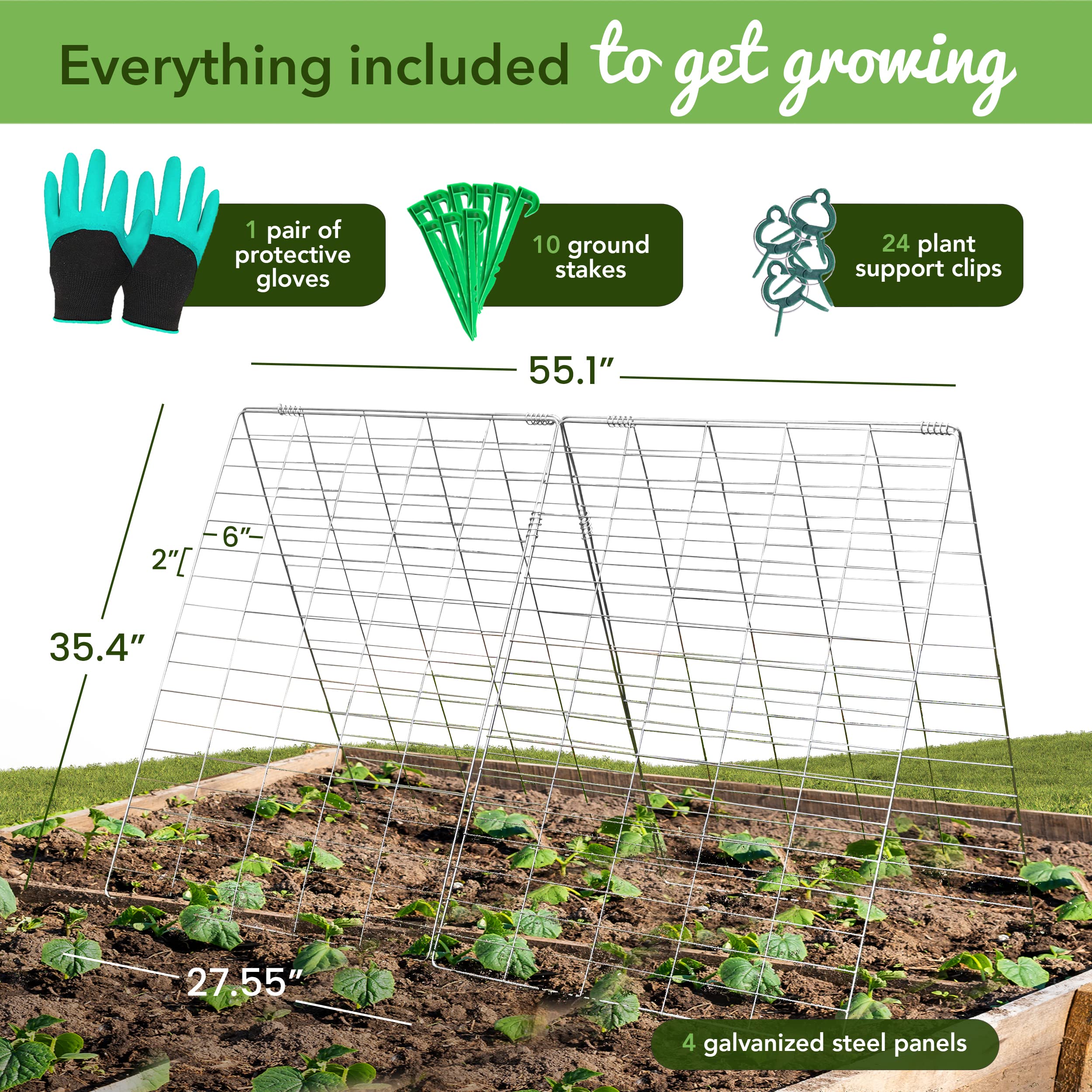 GOLETIO Cucumber Trellis for Raised Bed - 35" x 55" Garden Trellis for Climbing Plants Outdoor - A Frame Trellis for Climbing Vegetables with Plant Support Clips and Gloves