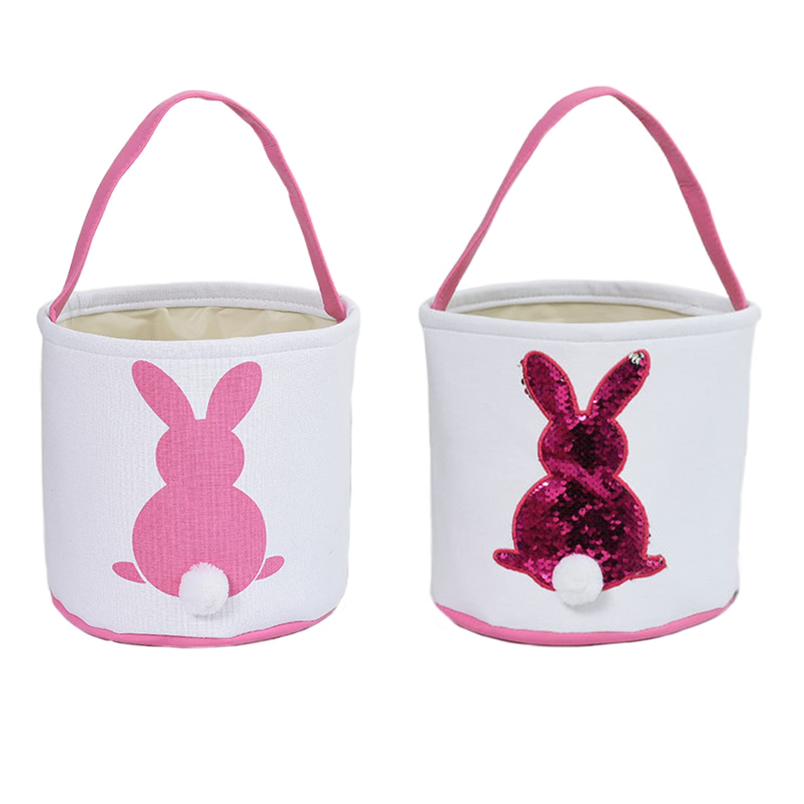 HTONTB 2PCS Easter Bunny Baskets,Kids Easter Egg Hunt Baskets,Rabbit Handbag Easter Party Decorations Gifts Toys Carry Bucket Tote,Reusable Party Bags,DIY Egg Basket Stuffer for Kids Gifts(Pink)