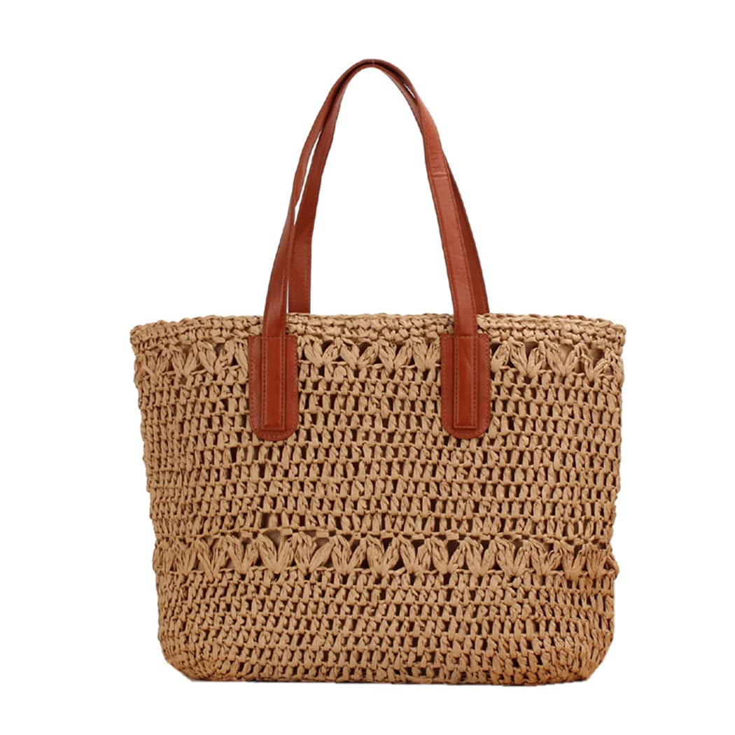 FAIRYSAN Summer Straw Shoulder Bag Women Large Straw Bags Weave Handmade Handle Tote Bag Brown