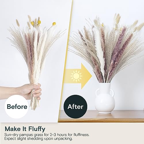 Luxclub Dried Pampas Grass Decor, 100 PCS 17 Inch Pampas Grass, Fluffy Bunny Tails Dried Flowers, Reed Grass Bouquet, Natural White Pompas for Wedding, Floor Vase Boho Flowers Home Decor Decorations