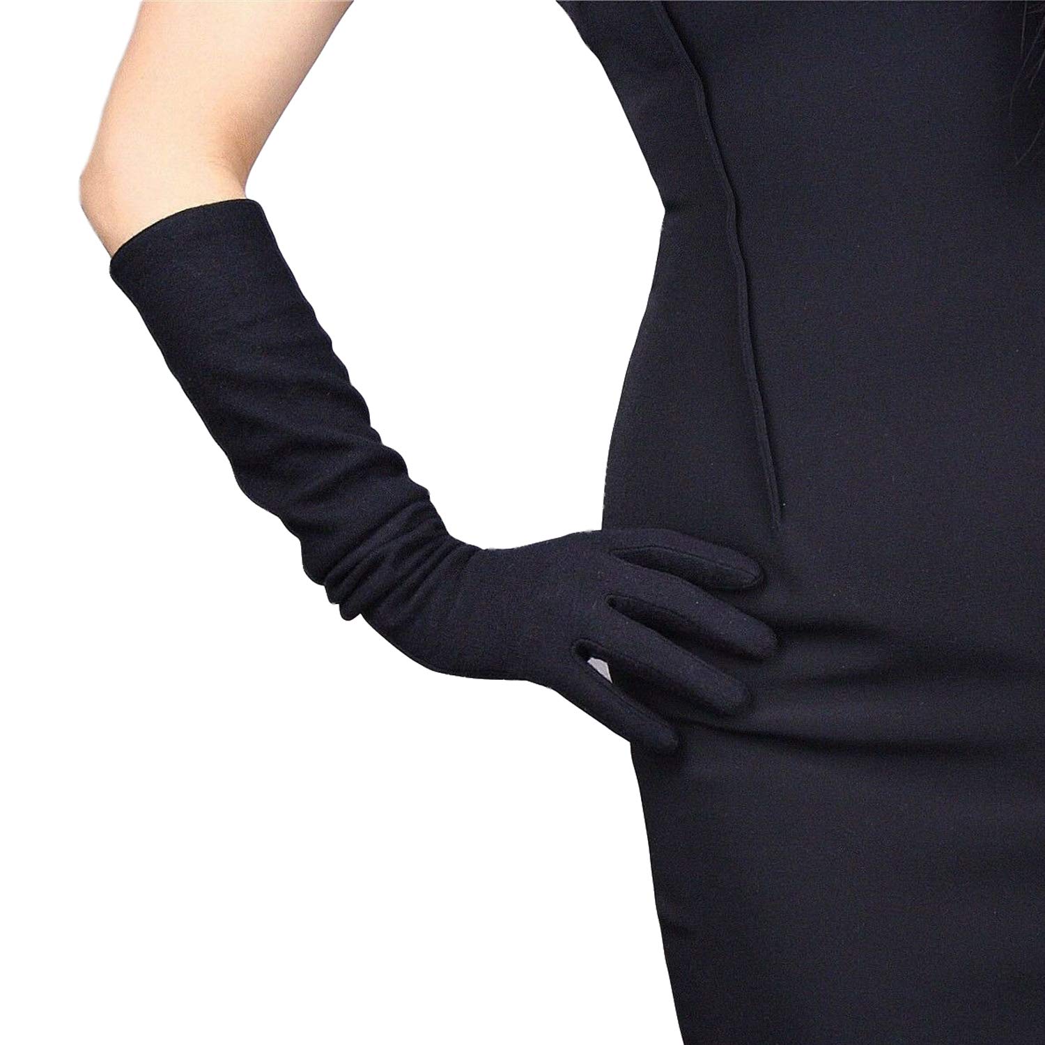 DooWay 20-inch Cashmere Wool Black Gloves Women Opera Evening Gold Whether Long Arm Warmers Sleeves