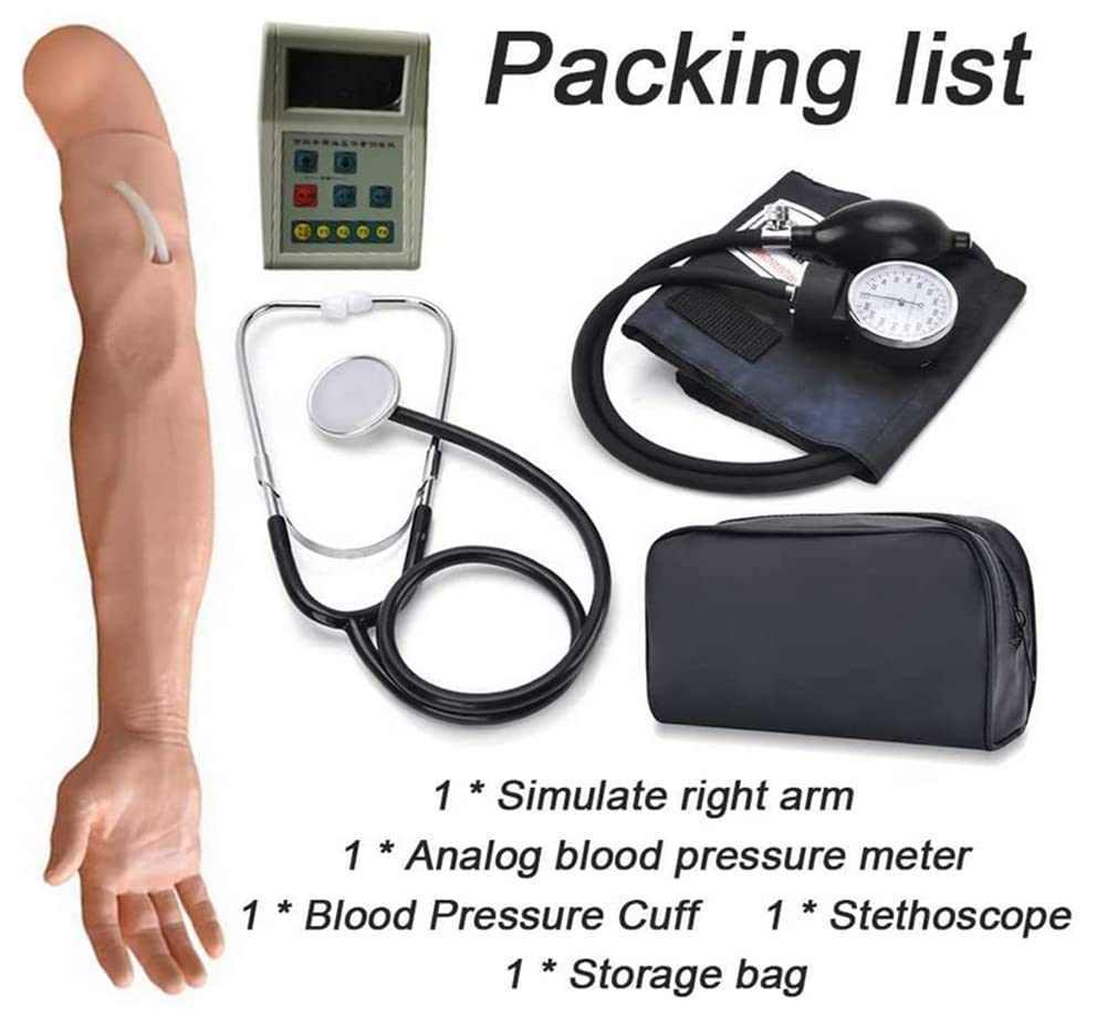 GHDE&MD Life Size Blood Pressure Training Arm Simulator Model with Korotkoff Gap Sound Blood Pressure Cuff Stethoscope LCD Display Model for Basic Nursing Training Skills Mannequin Manikins