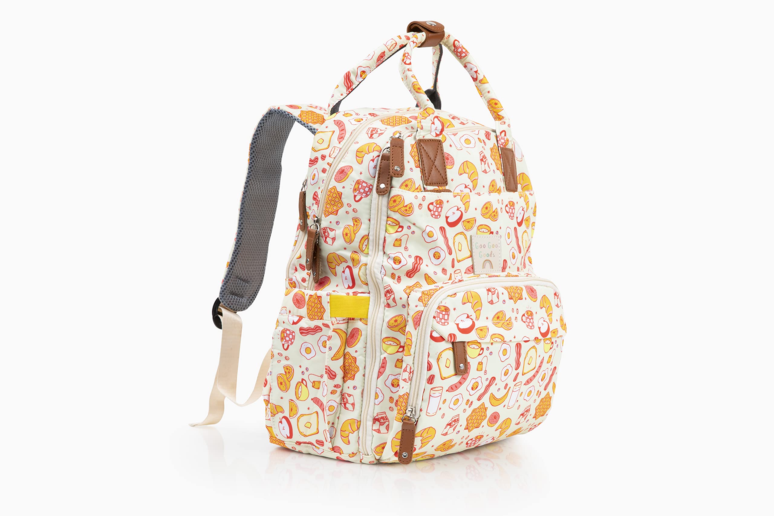 Goo Goo Goods Diaper Bag | Breakfast Design Diapering Bag | Travel Backpack for Parents | Multifunction Maternity Back Pack | Water Resistant | Large Capacity | Baby Changing Bag | Parent Helper Bag