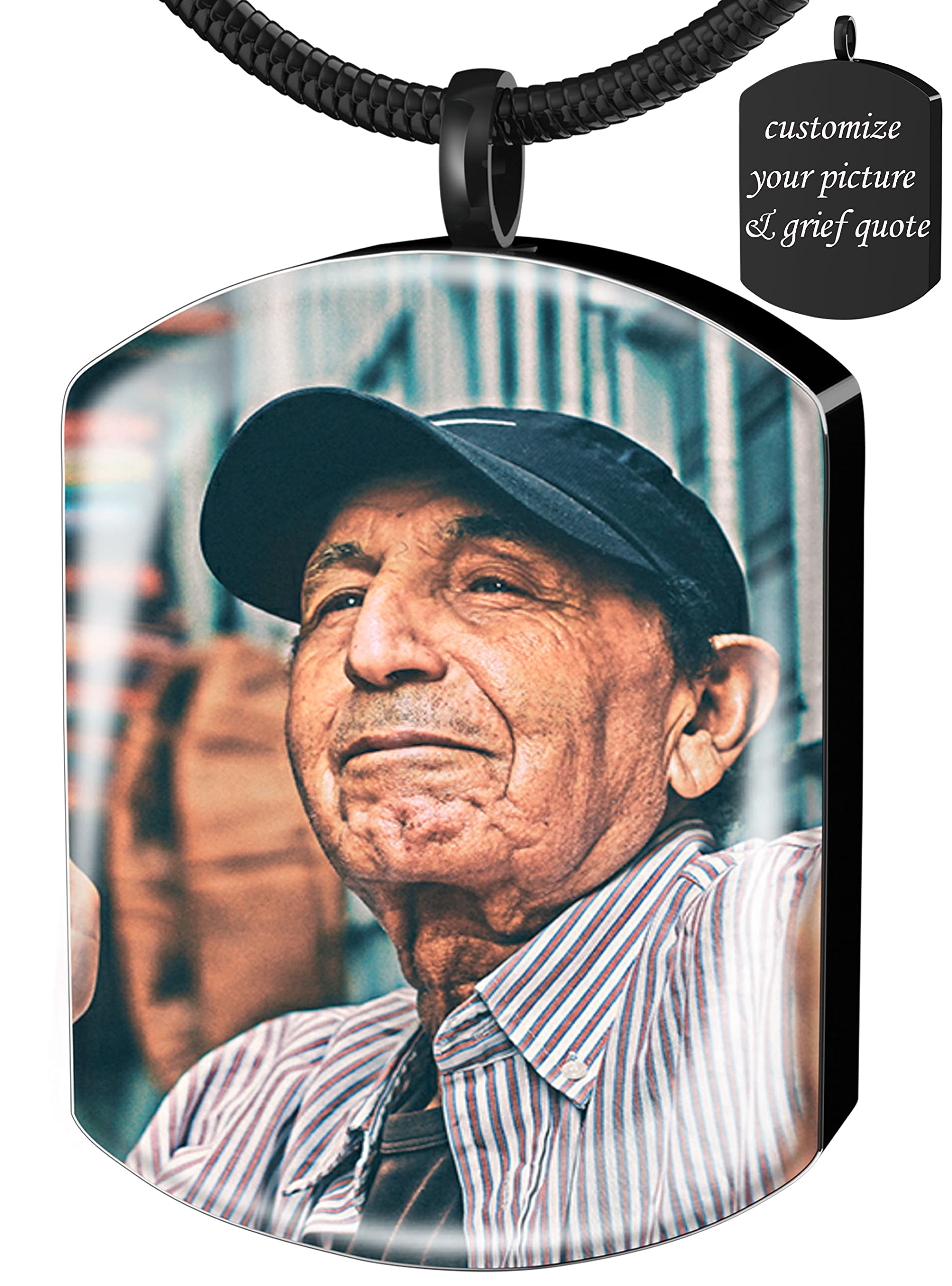 Fanery sue Personalized Custom Engraving Photo & Text Cremation Jewelry Urn Necklace for Ashes Keepsake Memorial Pendant(Dog Tag-Black-Full Color)