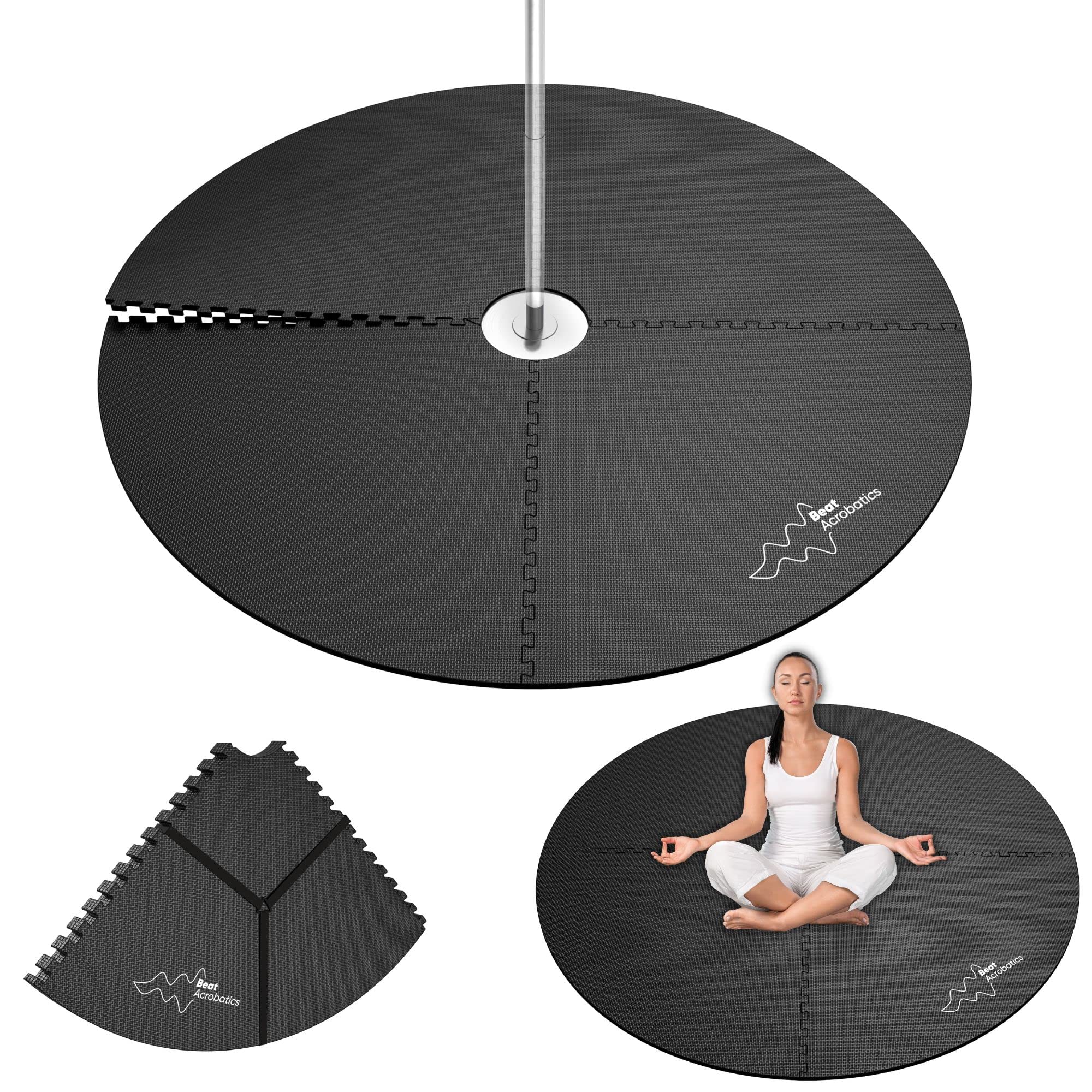 Dancing Pole Crash Mat Pole Fitness Exercise Mat Workout Gym Mat | Extra Thick 15mm | Huge 5.9' Diameter | Exercise Floor Mat Dancing Pole For Home Yoga Pilates Gymnastics | Interlocking EVA Safety