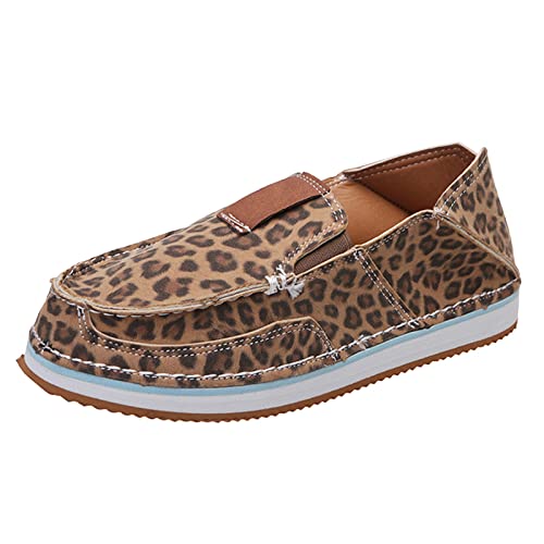 FASDNENDYS Breathable Comfortable Casual Single Print Shoes Toe Leopard Women Round Slip On Flat Women's Shoes Women Leather