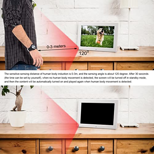 Digital Photo Frame Human Body Induction Photo Preview Electronic Photo Frame White for Home (US Plug)