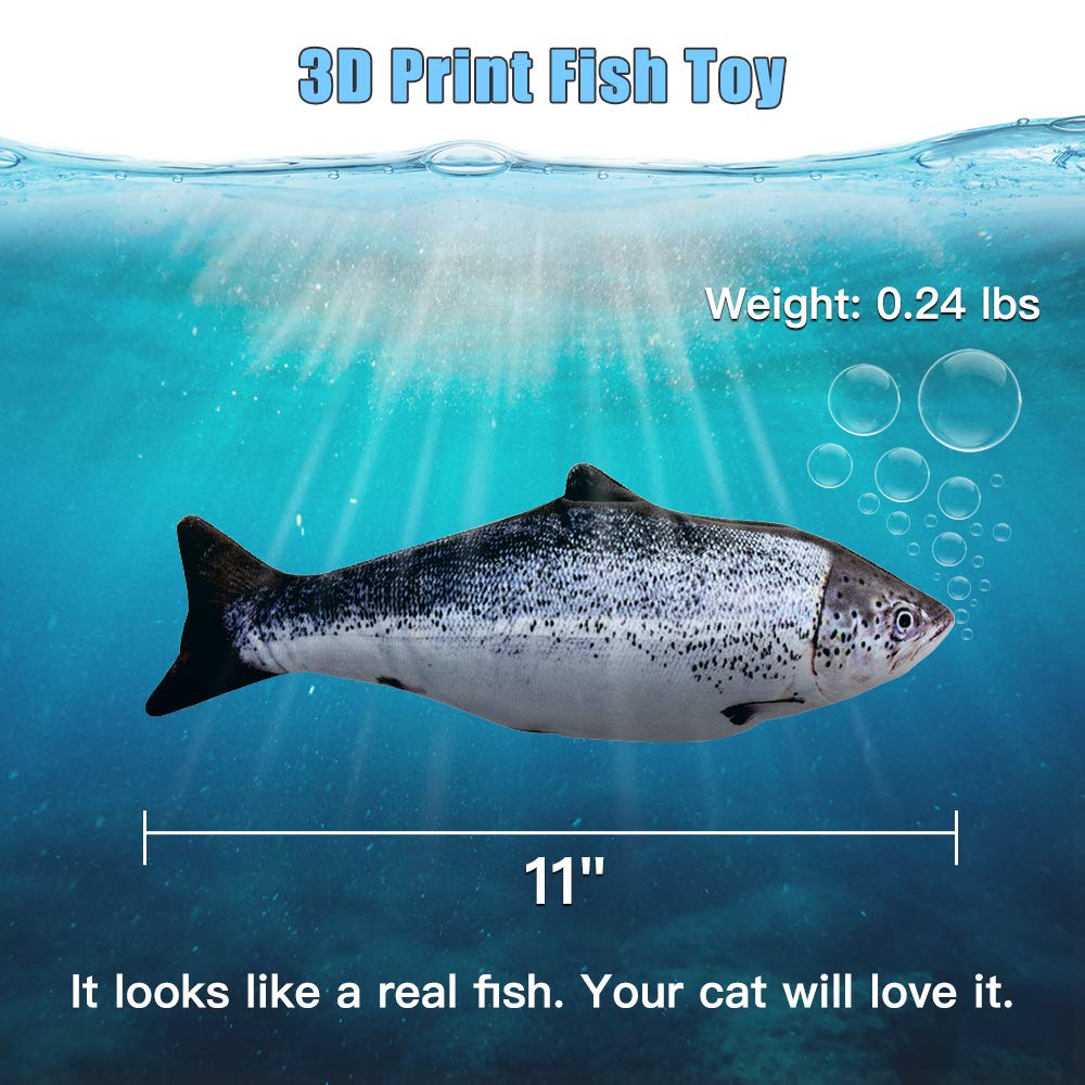 TOOGE 2 Pack 11" Floppy Fish Cat Toys with SilverVine and Catnip for Indoor Cats Interactive Flopping Fish Cat Kicker Catnip Toys for Cats Puppy Small Dogs