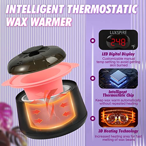 Luxspire Wax Warmer for Hair Removal, Waxing Kit for Women, Digital Wax Machine with Silicone Wax Pot, 4 Pack Hard Wax Beads, Waxing Applicator, Wax Pot, Home Self Waxing Kit for Body Eyebrow Bikini
