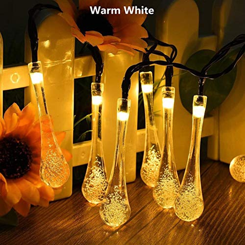 SNOMYRS Solar String Light Outdoor 21 Ft 30 Led Water Drop Solar Powered Lights with 8 Modes Waterproof Crystal Lights for Patio Garden Yard Tree Wedding Party Home Porch Decor (Warm White)