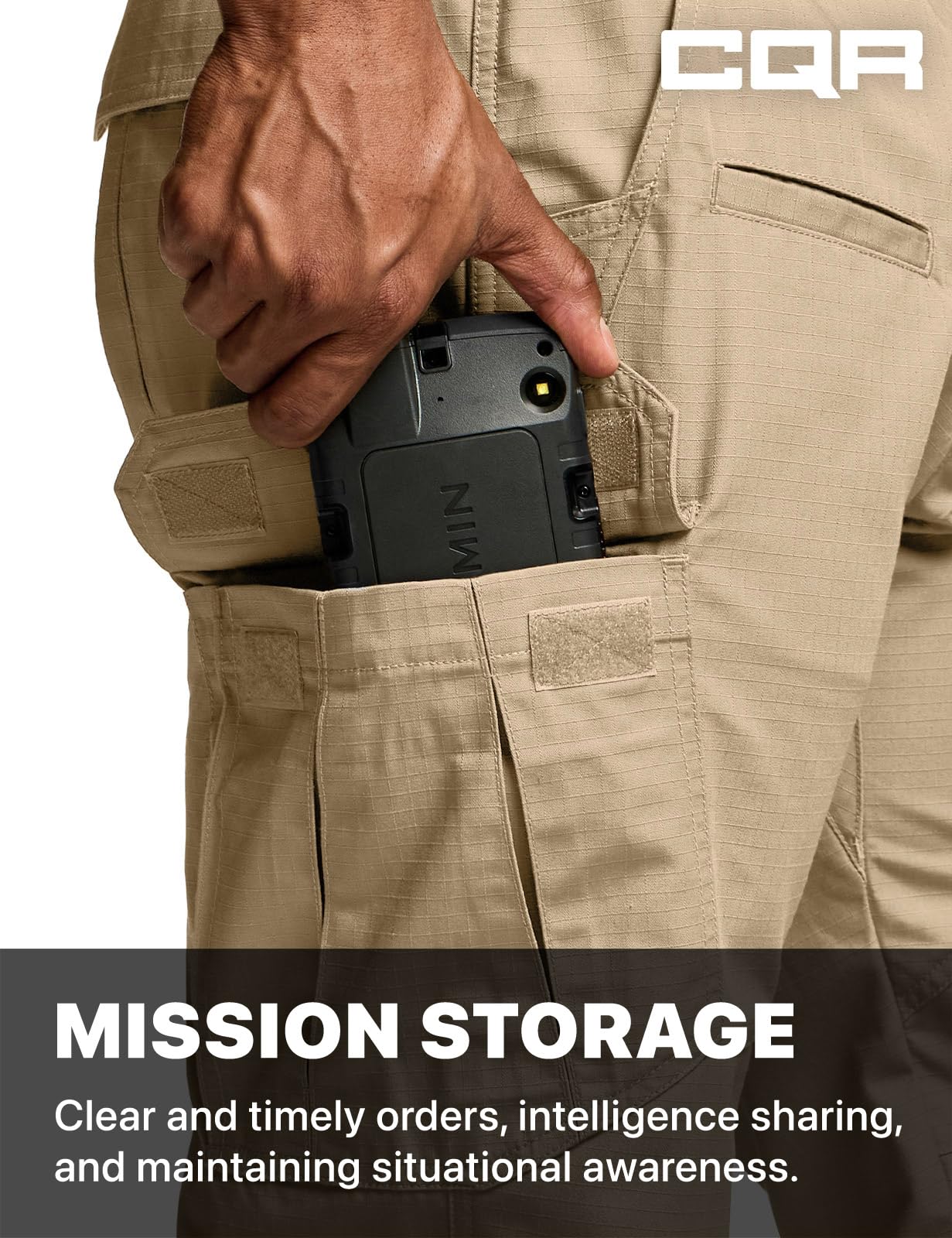CQR Men's Tactical Pants, Water Resistant Ripstop Cargo Pants, Lightweight EDC Work Hiking, Outdoor Apparel, Duratex Mag Pocket Black, 34W x 30L