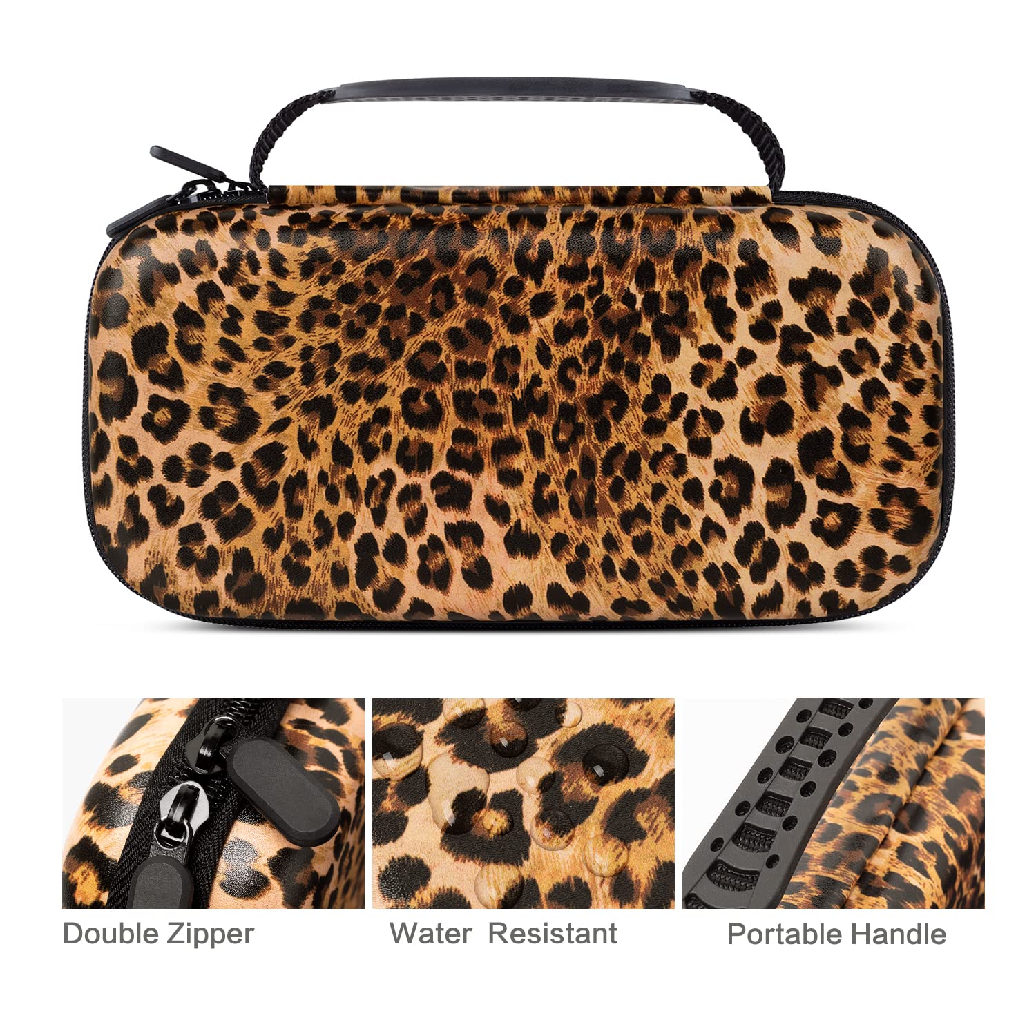 Drodalala Nintendo Switch Case OLED 2021/Switch Carrying Case 2017 for Girls, Leopard Travel Cover Bag w/16 Game Card Slots,Deluxe Protective Hard Shell Case,Dockable Joy-Con Controller & Accessories