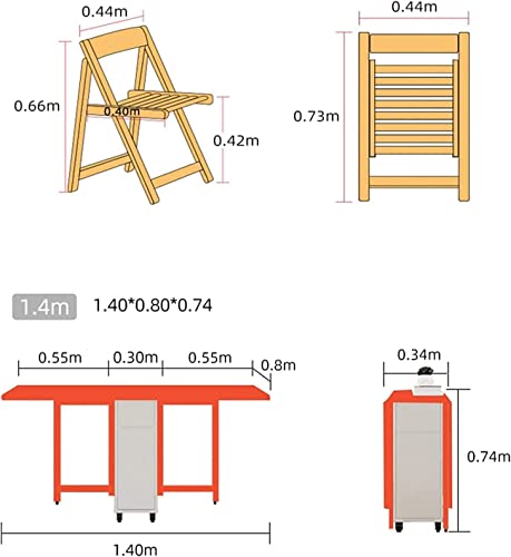 Juan Folding Dining Table Set, Wooden Extendable Dining Table with 4 Chairs, Drop Leaf Table for Kitchen Dining Room Living Room Restaurant-1.4m