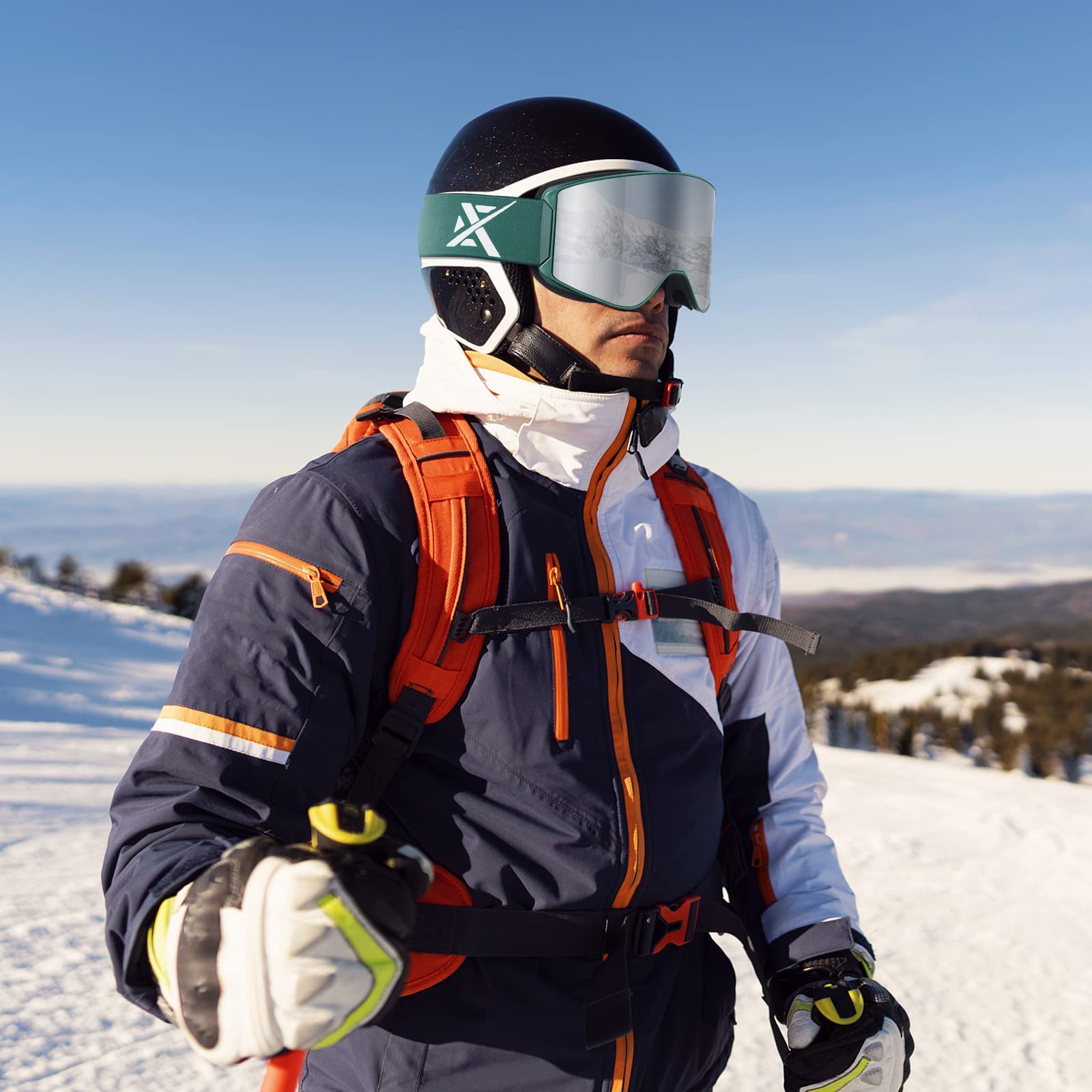 Extremus Cornice Ski Goggles with Wide-View Quick-Change Cylindrical Lens, 100% UV Protection Snow Goggles, Helmet-Compatible, OTG, Anti-Fog & Double-Water Resistant