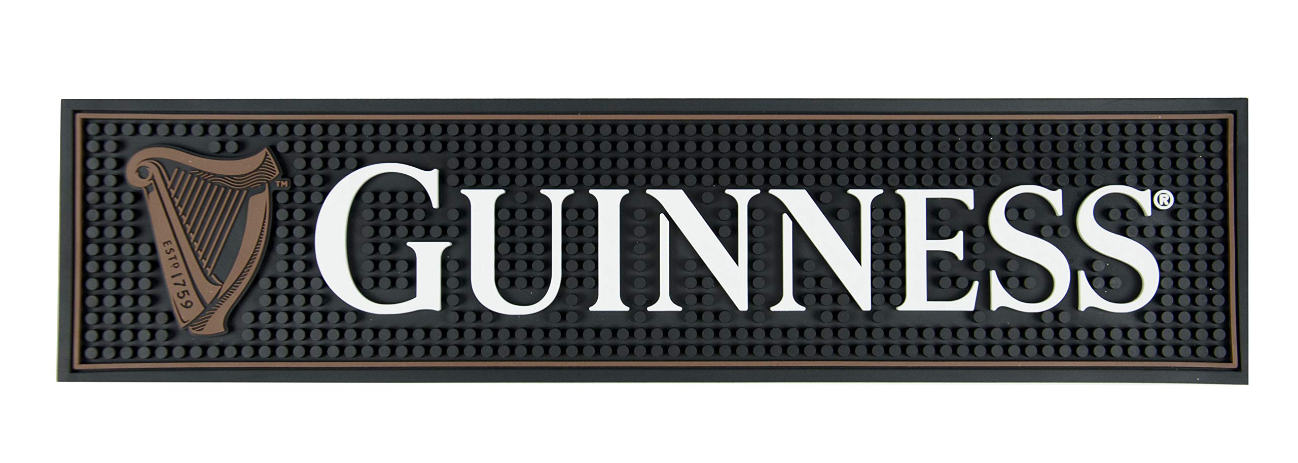 Guinness Gaelic Label Bar Mat - Non Slip Black PVC Rubber Drip Tray (White) | Guinness Official Merchandise No Spillage Bar Mat