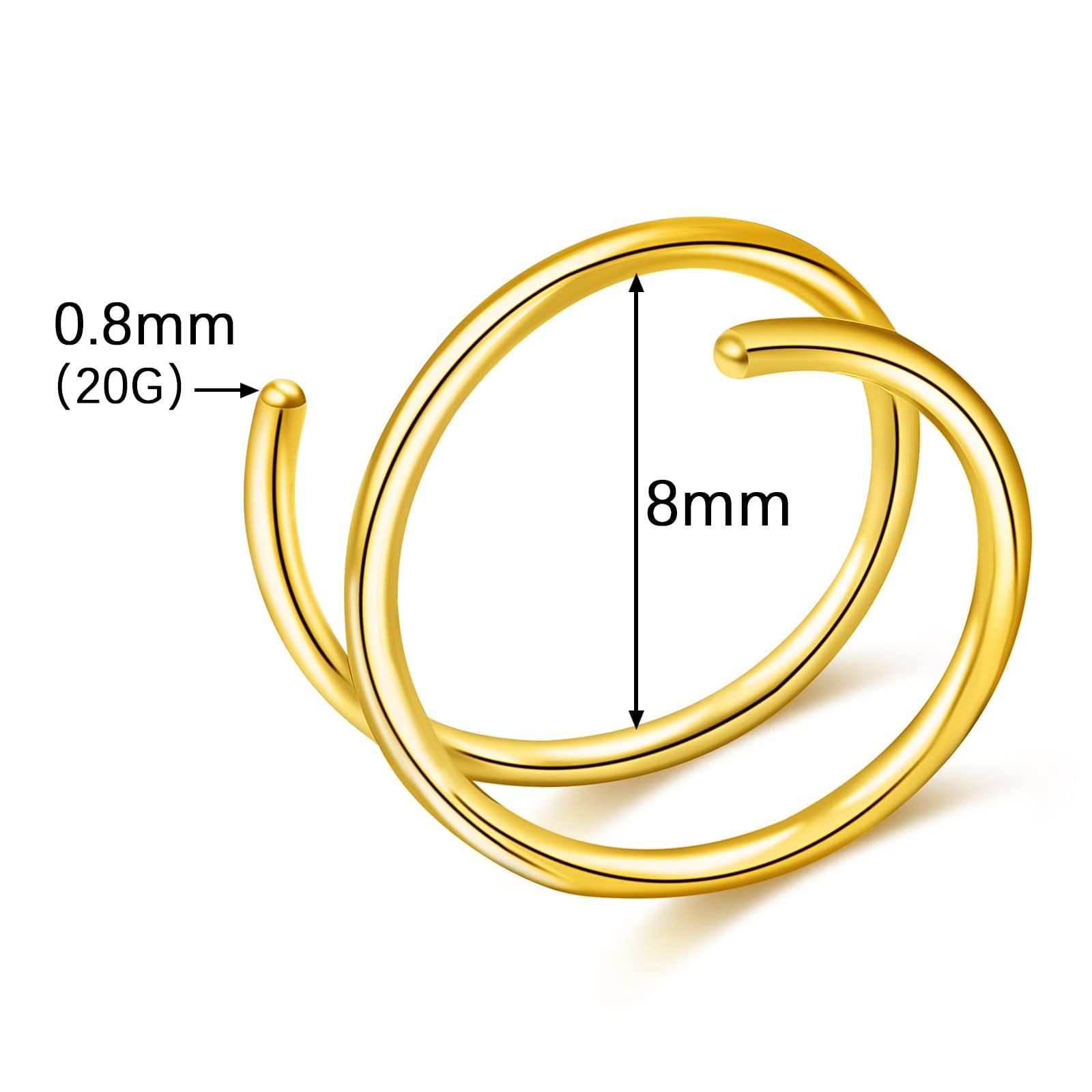Faiwuoi 3 Pieces Double Nose Ring for Single Piercing Nose Hoops Nose Rings Studs for Women Hoop Nose Ring