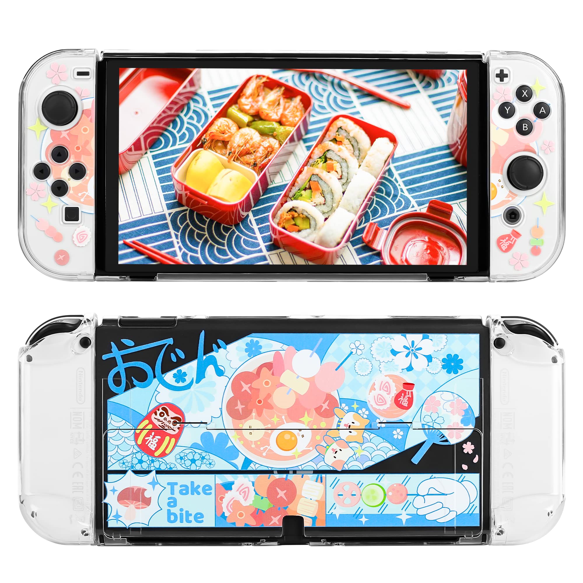 FANPL Case for Nintendo Switch OLED, Cover Case with Cute Cuisine Pattern Compatible with Switch OLED Console & Joycon, Hard PC Flip Shell with Ergonomics Grip Case, Kawaii Dockable Case for Girls