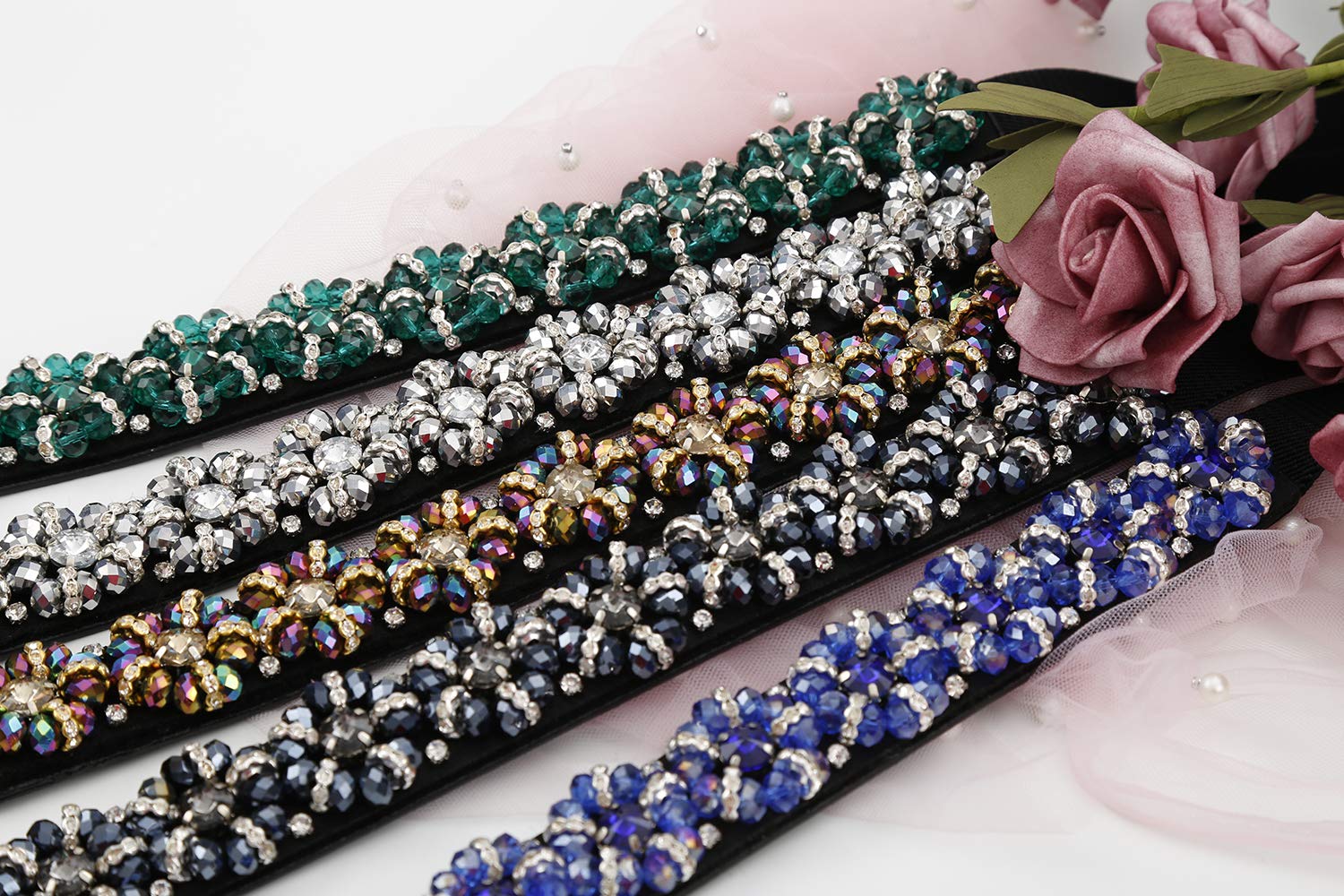 Dorchid Women's Beaded Skinny Belts Elastic Crystal Belts Long Buckle Waist Belt