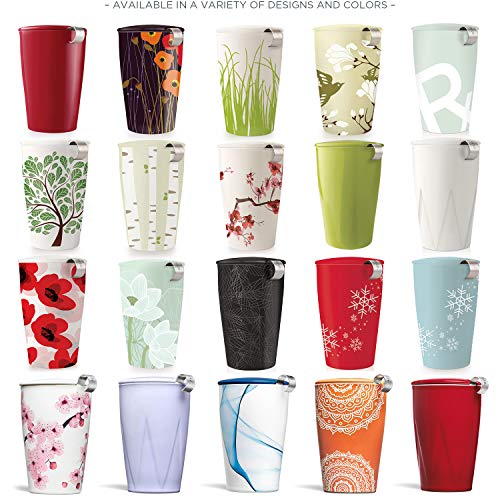 Tea Forte Kati Cup Cherry Blossoms, Ceramic Tea Infuser Cup with Infuser Basket and Lid for Steeping Loose Leaf Tea