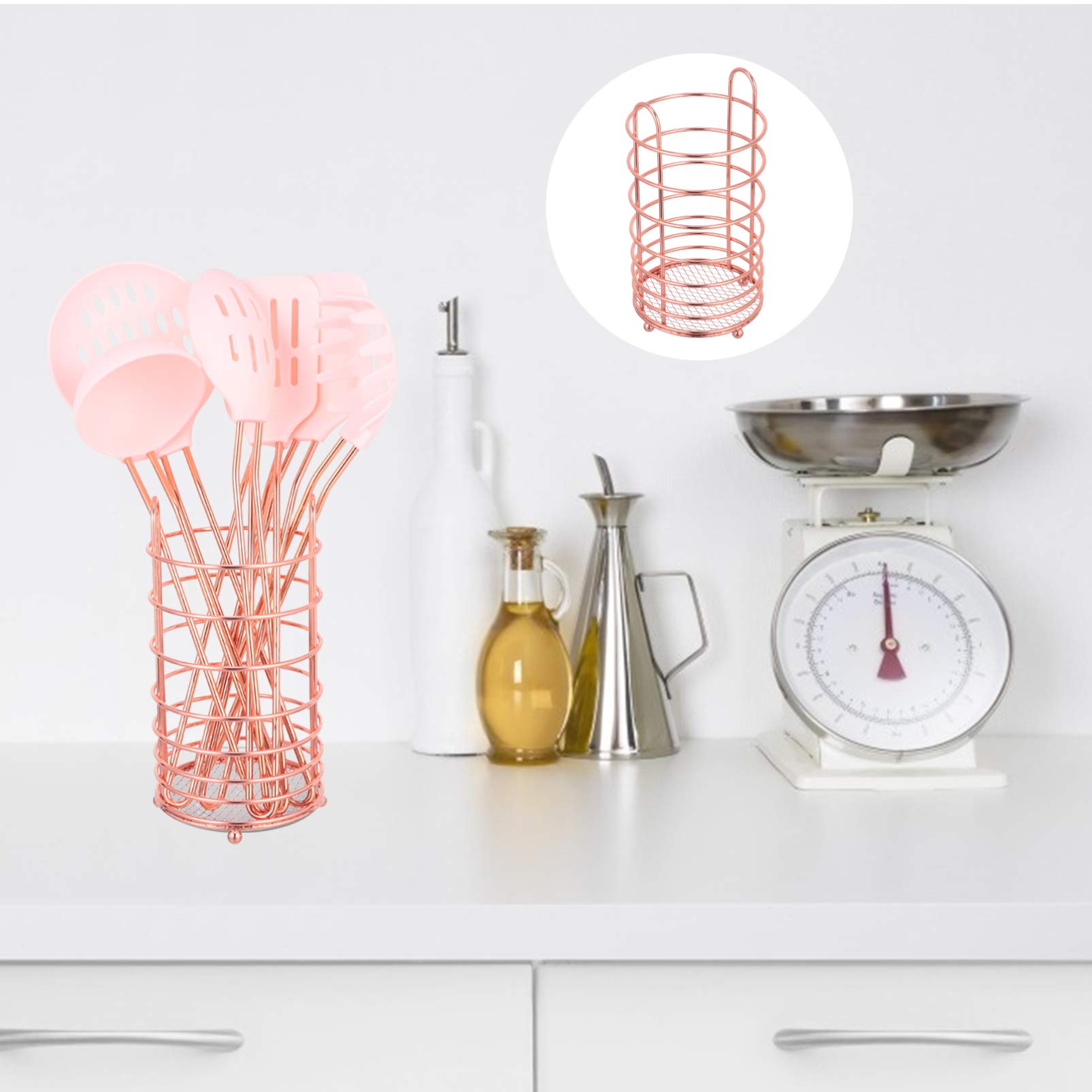 Hemoton Kitchen utensil crock Utensil Bucket Stainless Steel Utensil Cutlery Holder Utensil Storage Organizer Kitchen Countertop for Dinner spatula holder Table cooking utensil holder