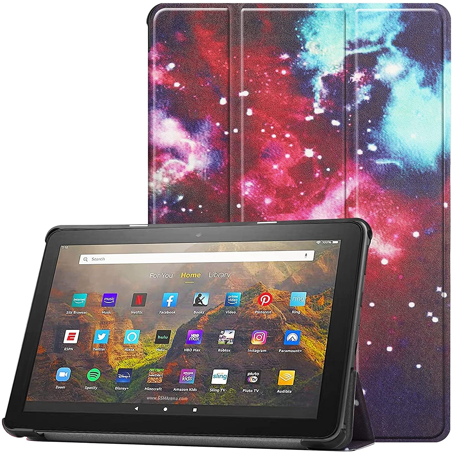 FANRTE Case Fits All-New Amazon Kindle Fire HD 10 & 10 Plus Tablet (11th Generation, 2021 Release)-Slim PU Leather Trifold Stand Cover PC Hard Back Shell with Auto Wake/Sleep(Rose red)
