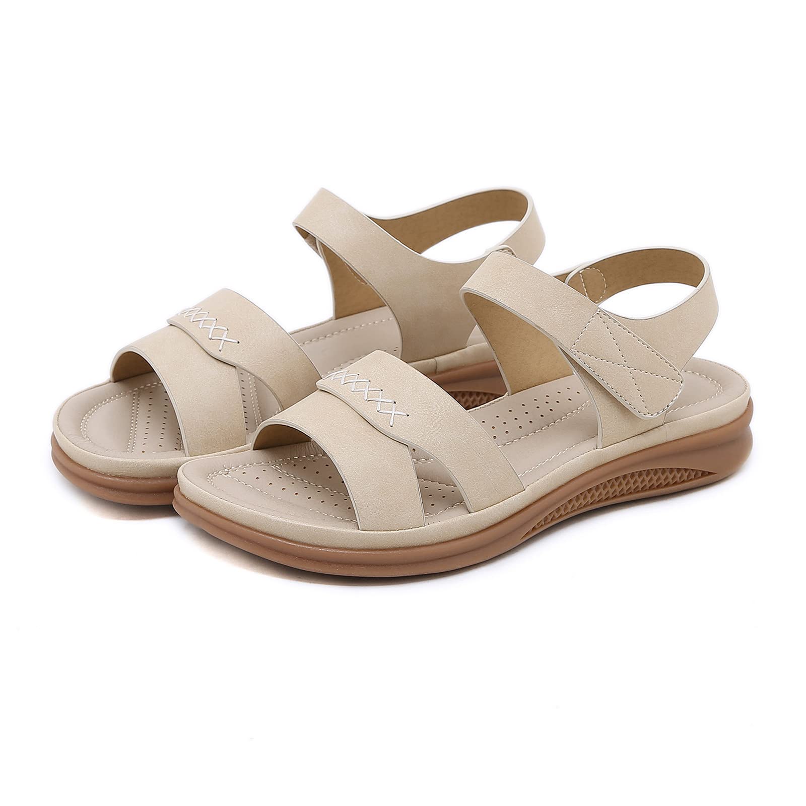FASDNENDYS Fashion Women Summer Hook Loop Casual Open Toe Wedges Soft Bottom Breathable Shoes Womens Slide Sandals Size 9 Wide