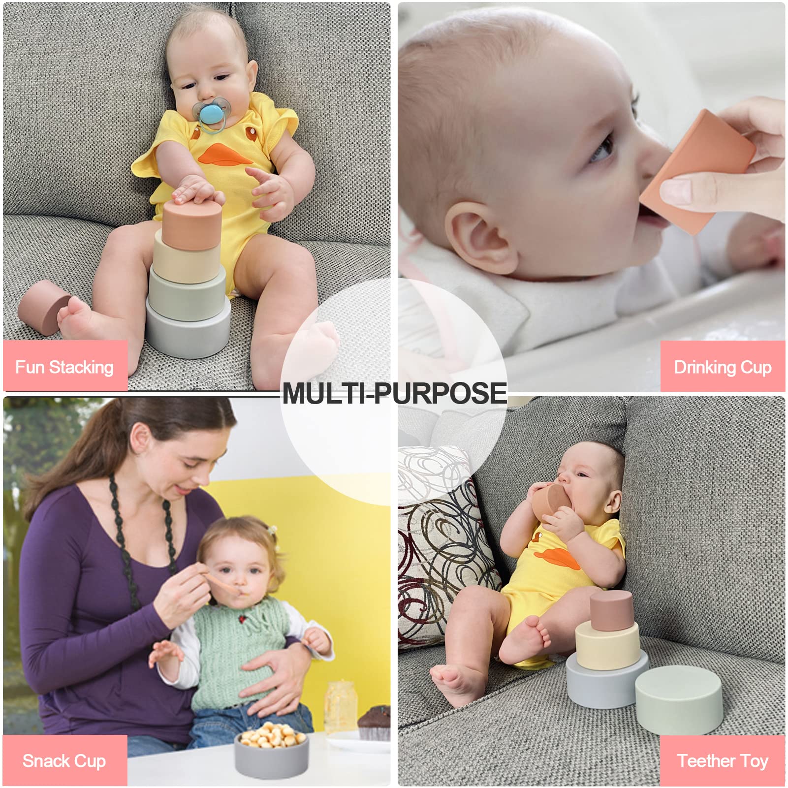 Socub Baby Stacking Toys, Silicone Stacking Cups for Babies and Infants, 5Pcs Nesting Toy for Early Educational, BPA Free, 6+ Month