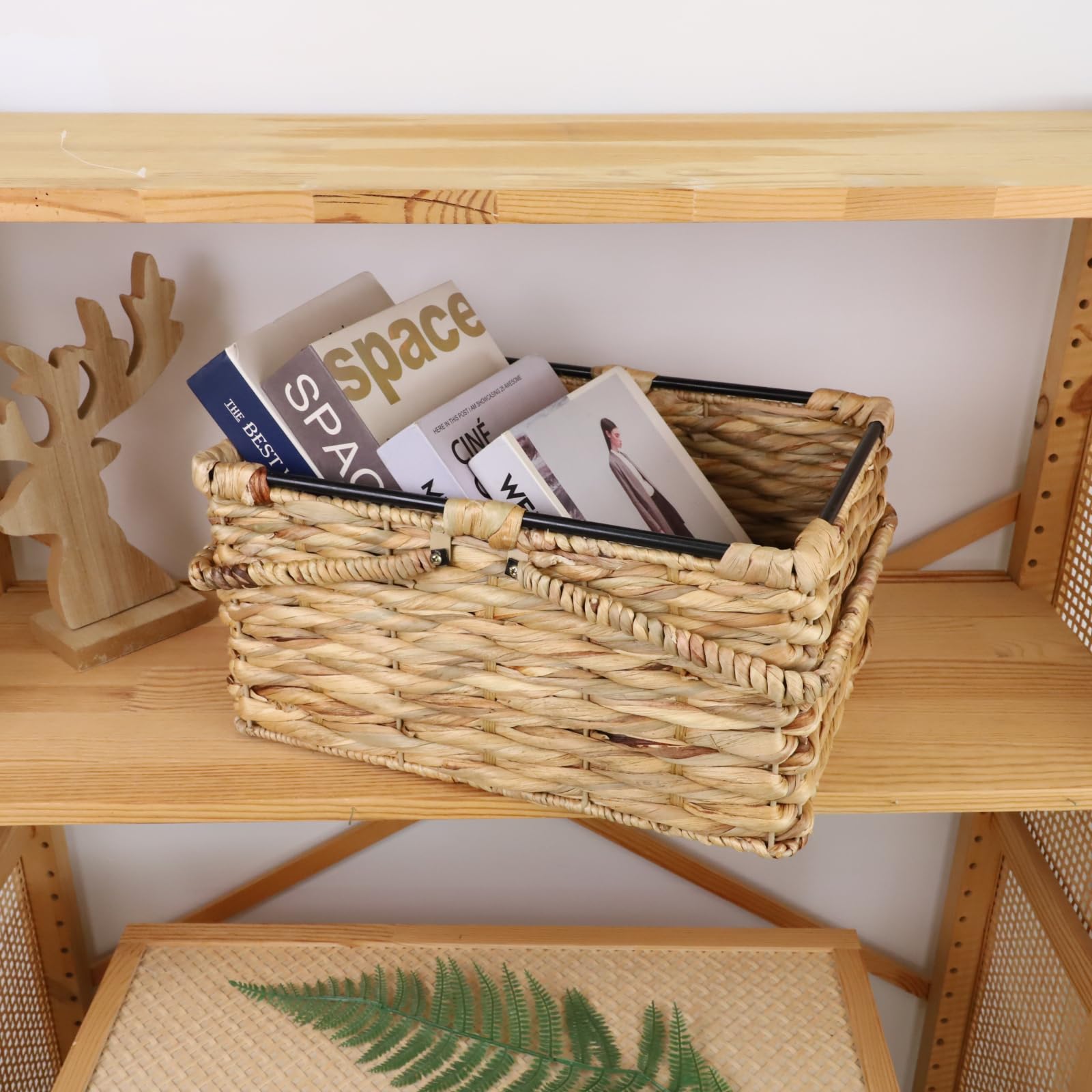 GYASVWU Rectangular Water Hyacinth Storage Baskets,Wicker Basket for Organizing,Woven Rattan Storage Basket with Handle for Bedroom/Picnic/Pantry (Original)
